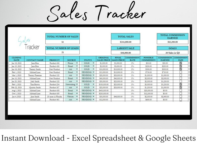 Sales Tracker Excel, Sales Goal Tracker, Sales Dashboard, Sales Tracker ...