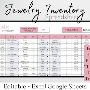 Jewelry Inventory Tracker, Jewelry Making Planner List Excel ...