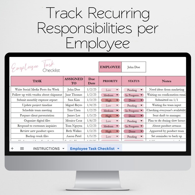 Employee Task Checklist, Excel to Do List Template, Daily Task Manager ...