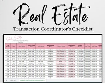 Realtor Transaction Checklist, Real Estate Excel Spreadsheets ...