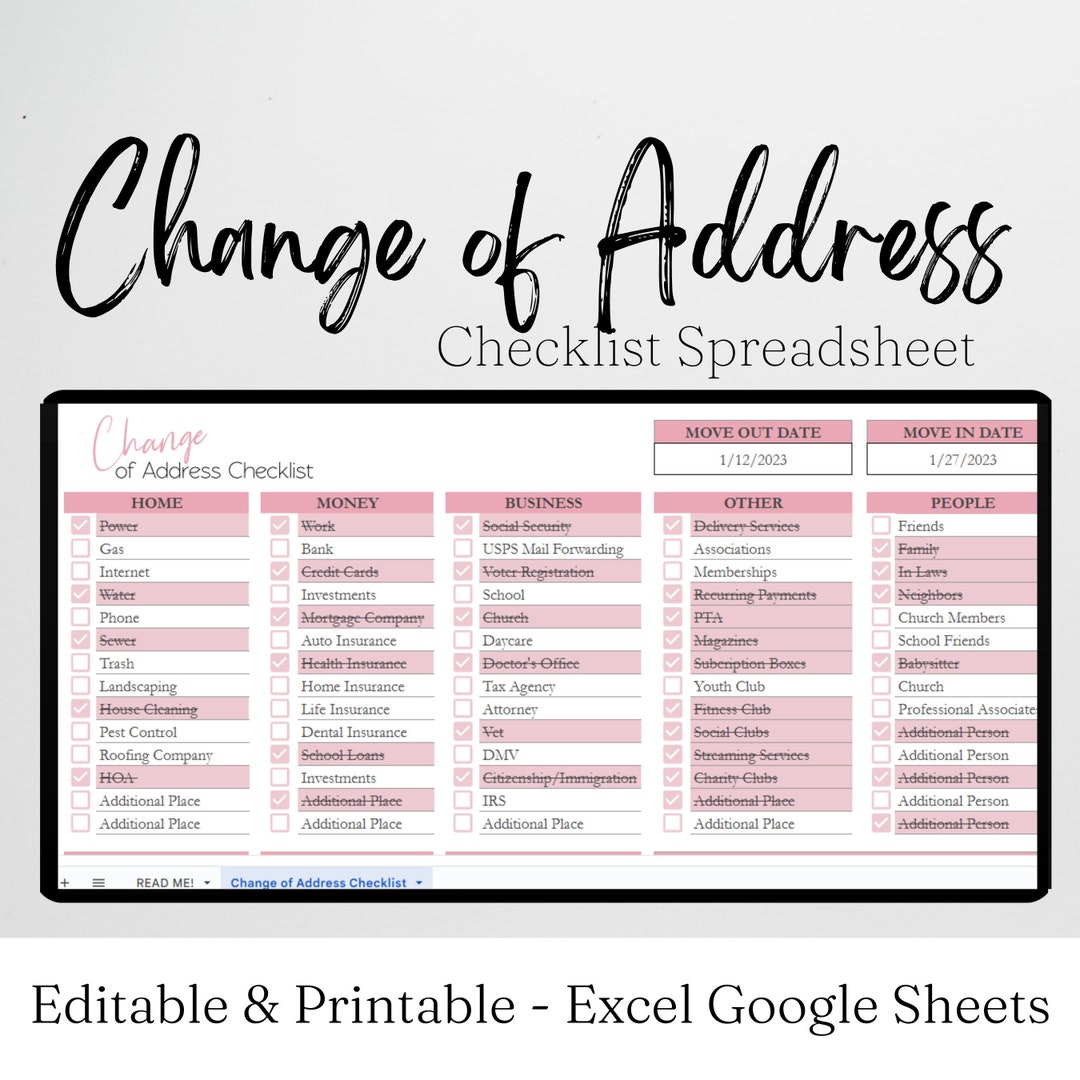 Change of Address Template, Address Checklist, New Address Checklist ...