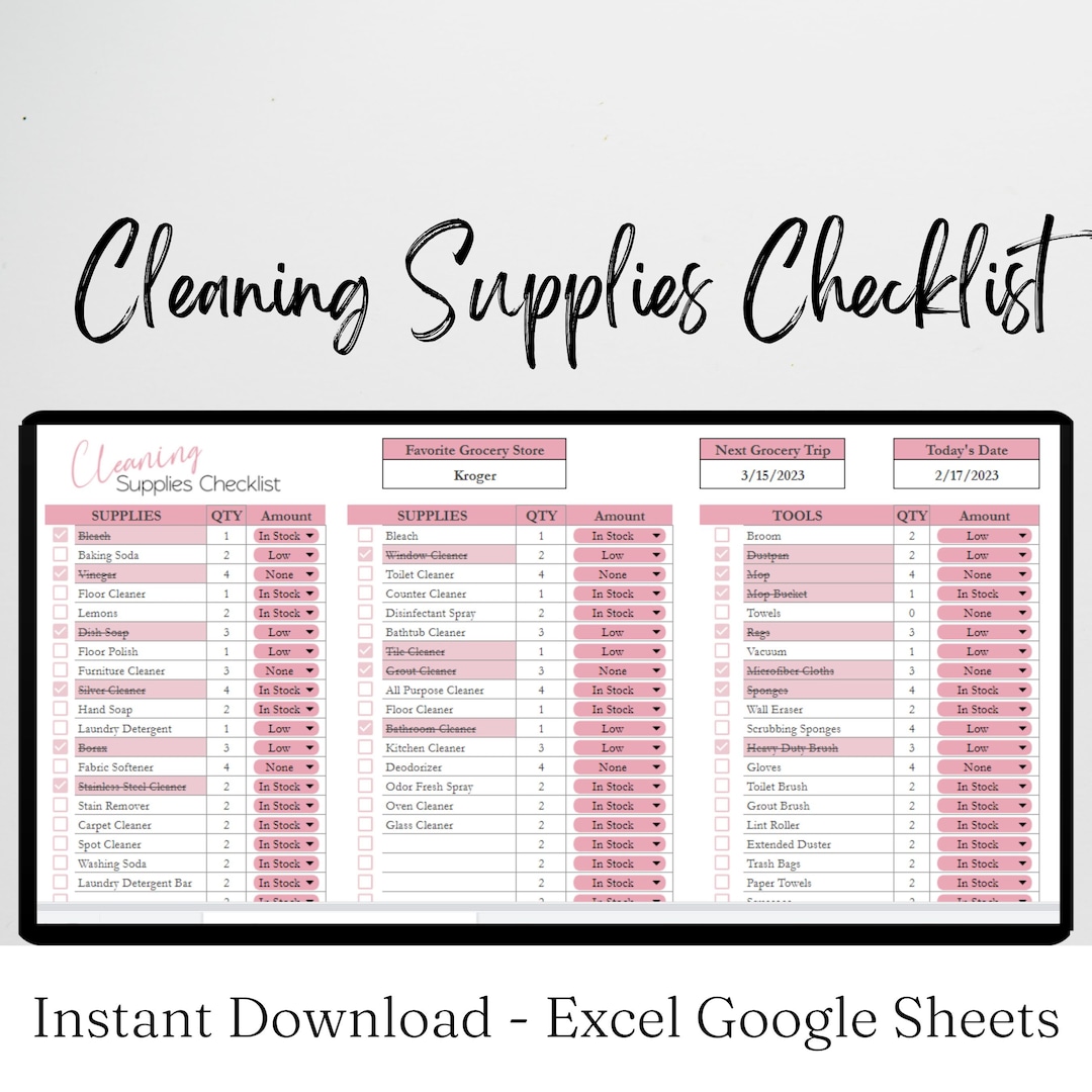 Cleaning Supplies Checklist Template Excel Spreadsheet, Cleaning ...