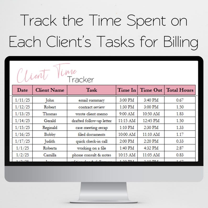 Client Time Tracker Excel Spreadsheet, Client Management Google Sheets ...