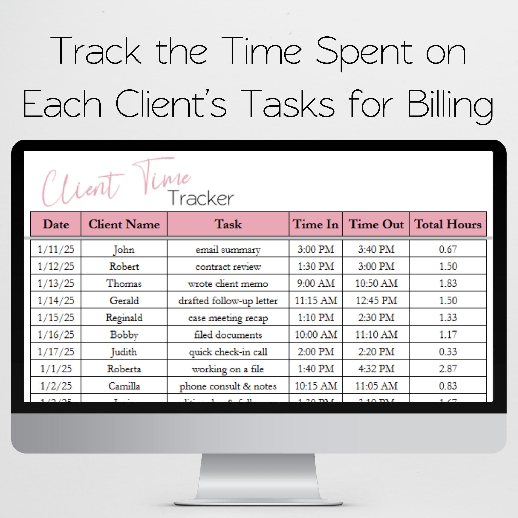 Client Time Tracker Excel Spreadsheet, Client Management Google Sheets ...