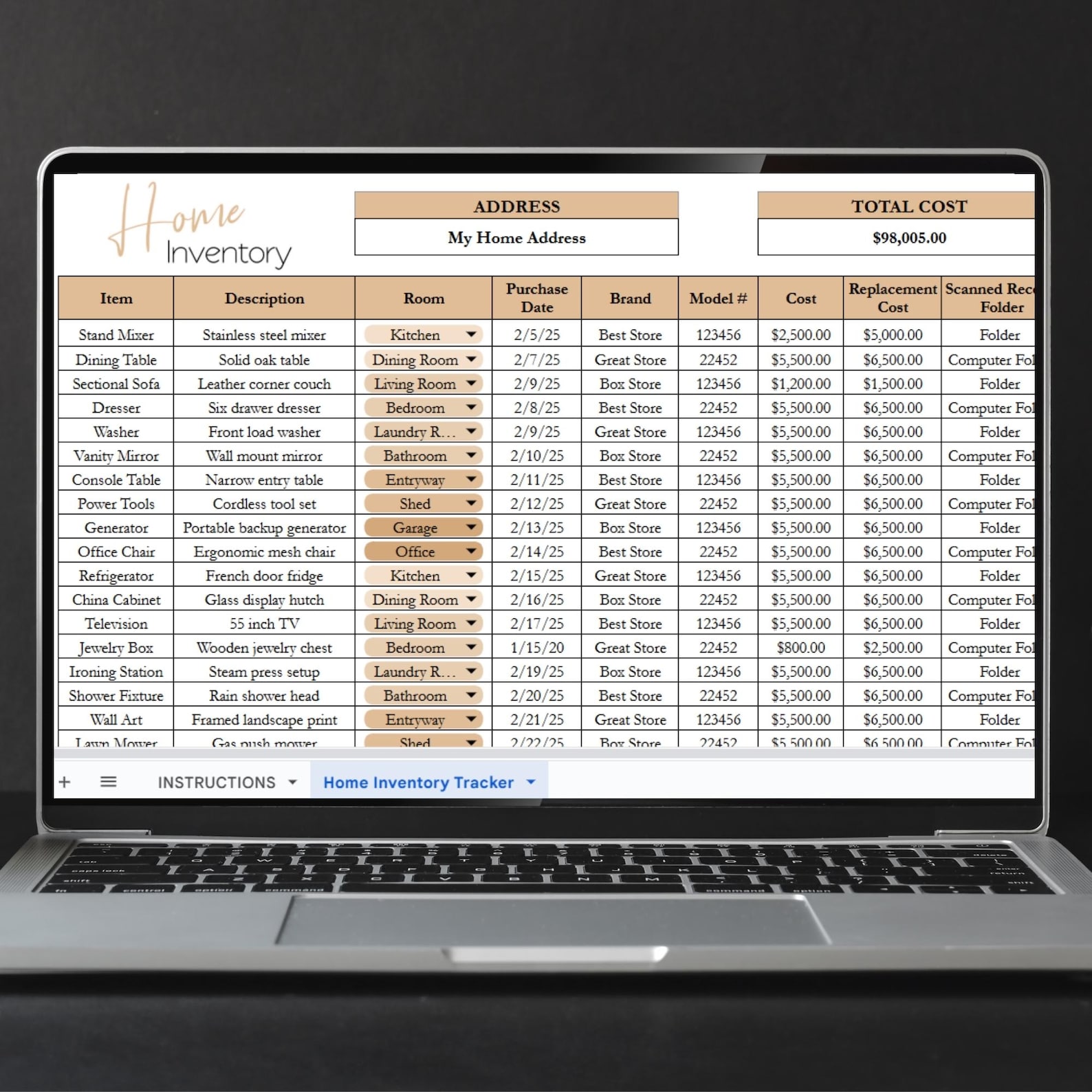Home Inventory Checklist, Home Inventory Template, Home Inventory ...