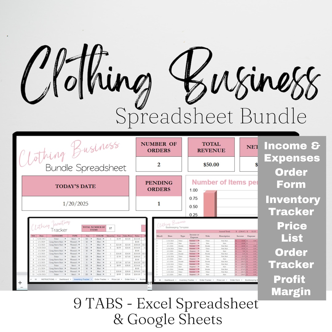Clothing Business Spreadsheet Bundle Google Sheets, Clothing Inventory ...