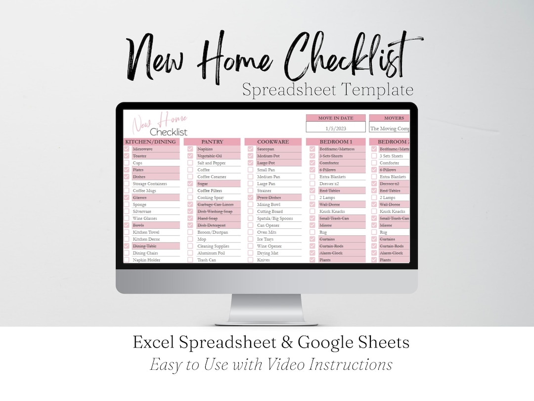 New Home Checklist Template Excel Spreadsheet, First Apartment List, New House Checklist ...