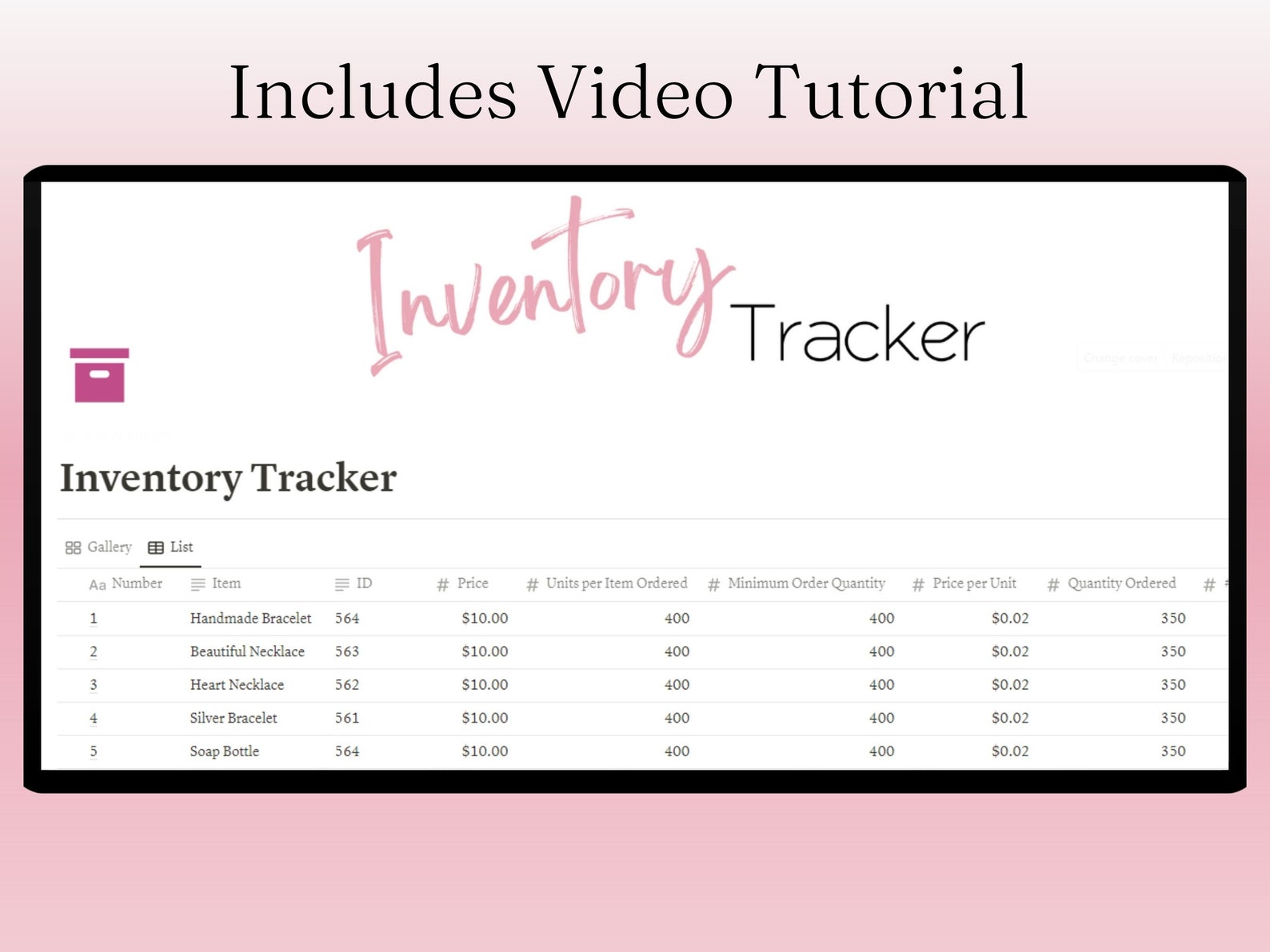 Inventory Tracker Notion Inventory List, Notion Template Inventory Log ...