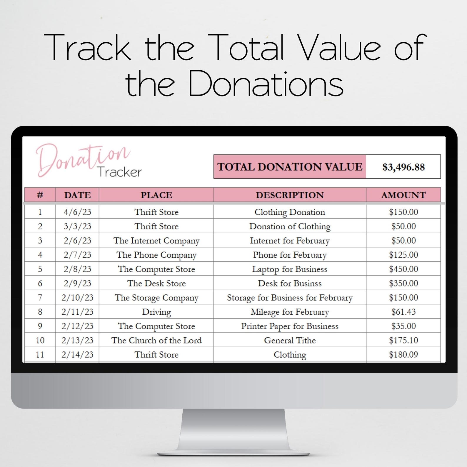 Donation Tracker Excel Spreadsheet, Donation Template Google Sheets ...