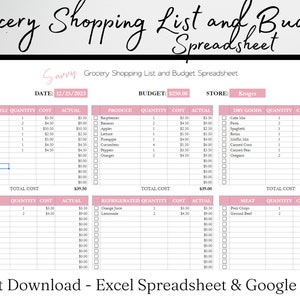 Grocery Budget Spreadsheet, Grocery Shopping List Template Groceries ...