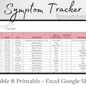 Symptom Tracker Excel Spreadsheet, Symptom Journal, Health Tracker ...