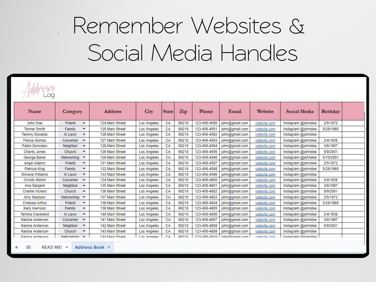Address Tracker Template Excel Spreadsheet Address (Download Now) - Etsy