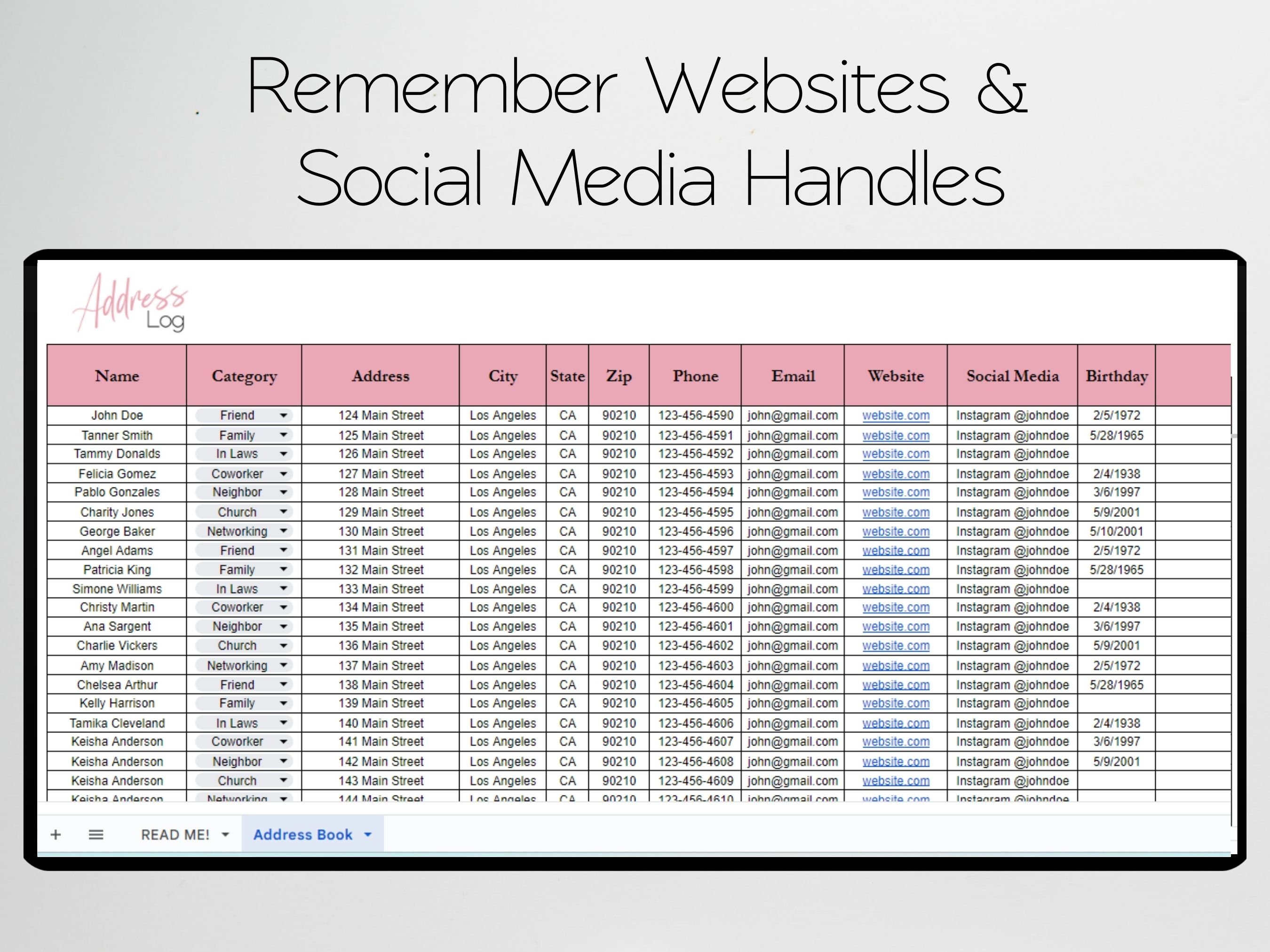 Address Tracker Template Excel Spreadsheet Address (Download Now) - Etsy