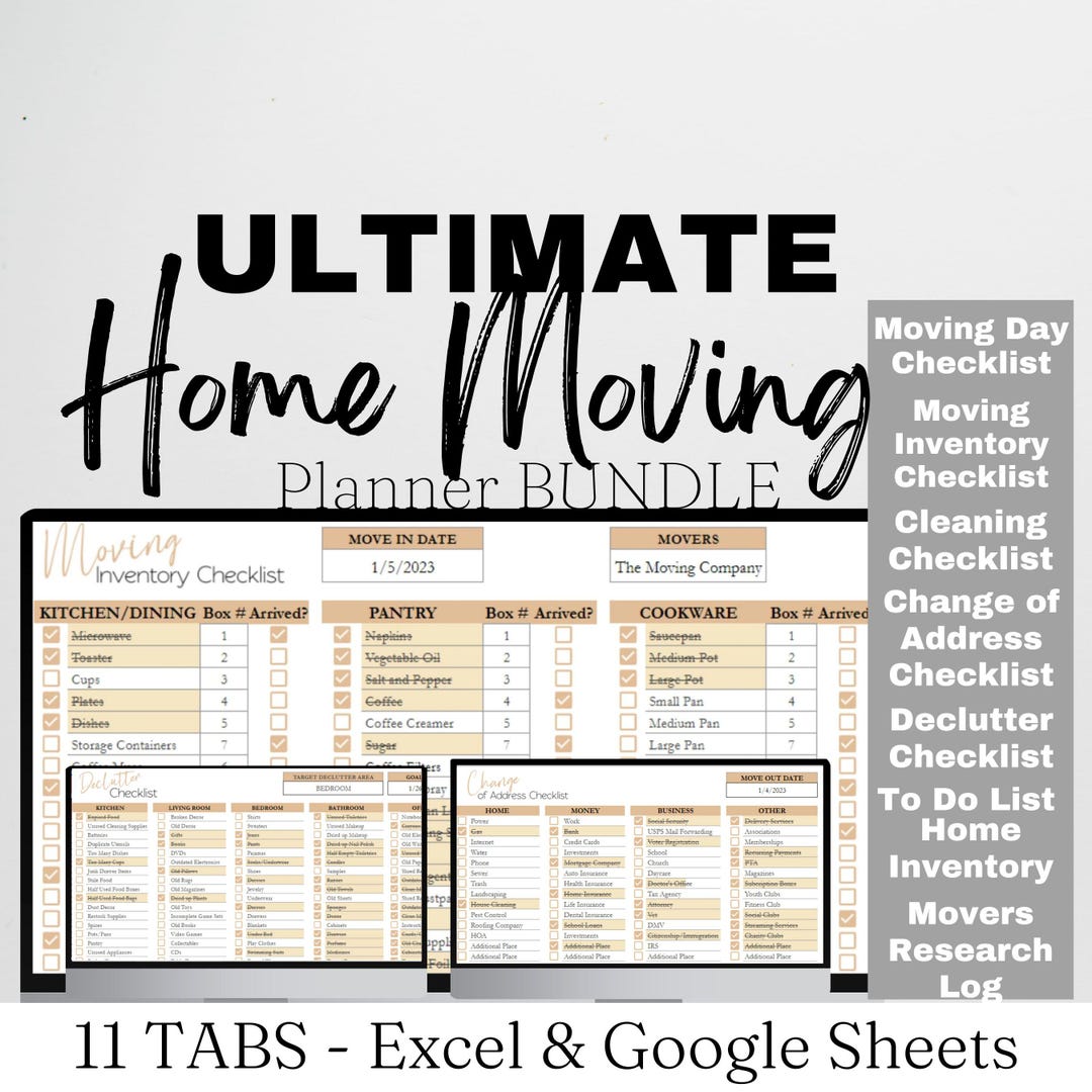 Moving Planner Google Sheet Bundle, Digital Moving Planner, Packing and ...