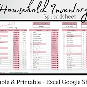 Household Inventory Checklist, Home Inventory Tracker Template, Food ...