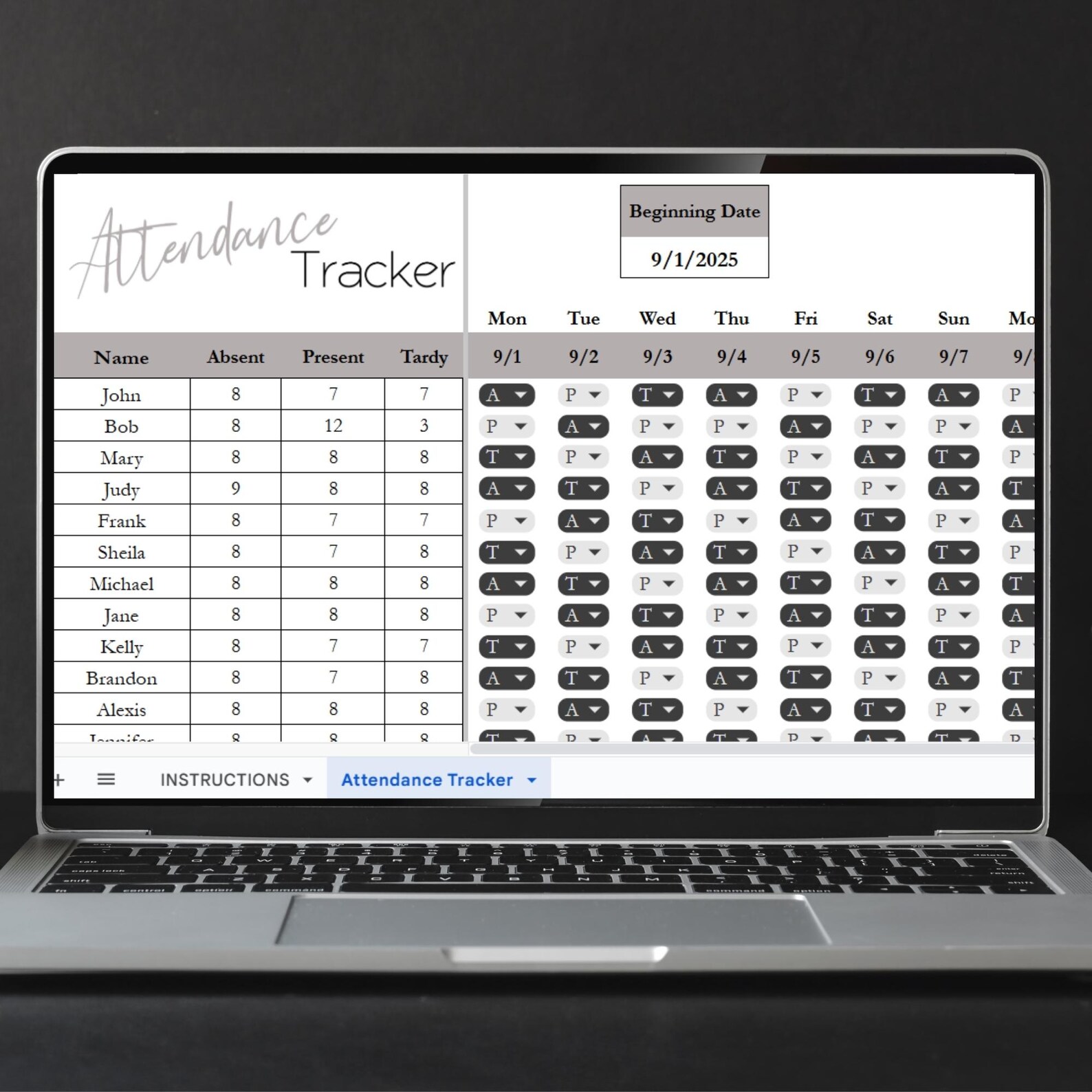 Attendance Tracker Excel Log School Class Template, Attendance Sheet ...