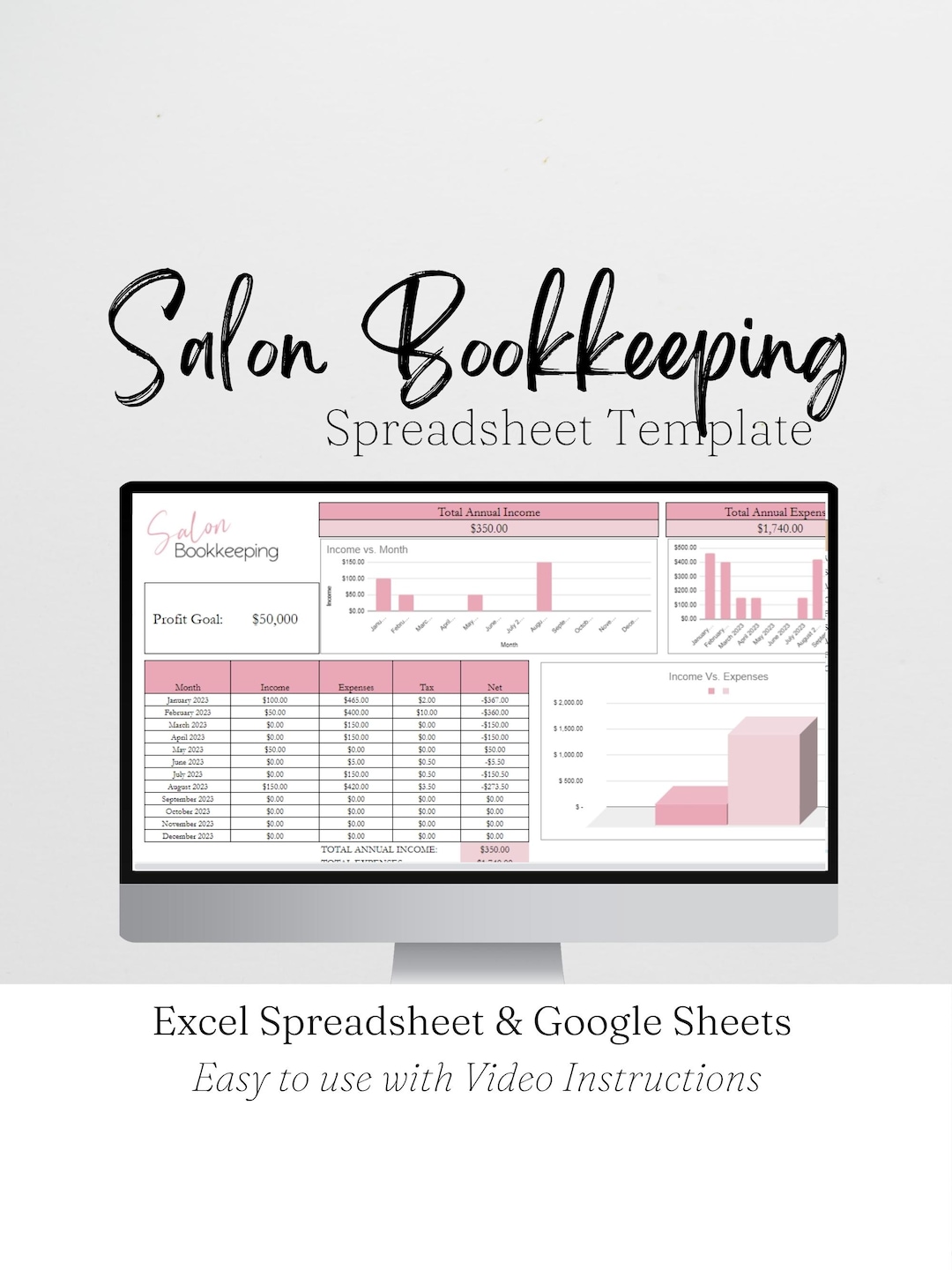 Salon Bookkeeping Template, Hair Salon Income and Expenses Tracker Log ...