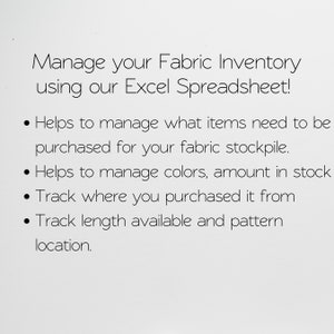 Fabric Inventory Tracker Excel Spreadsheet, Sewing Organizer, Fabric ...