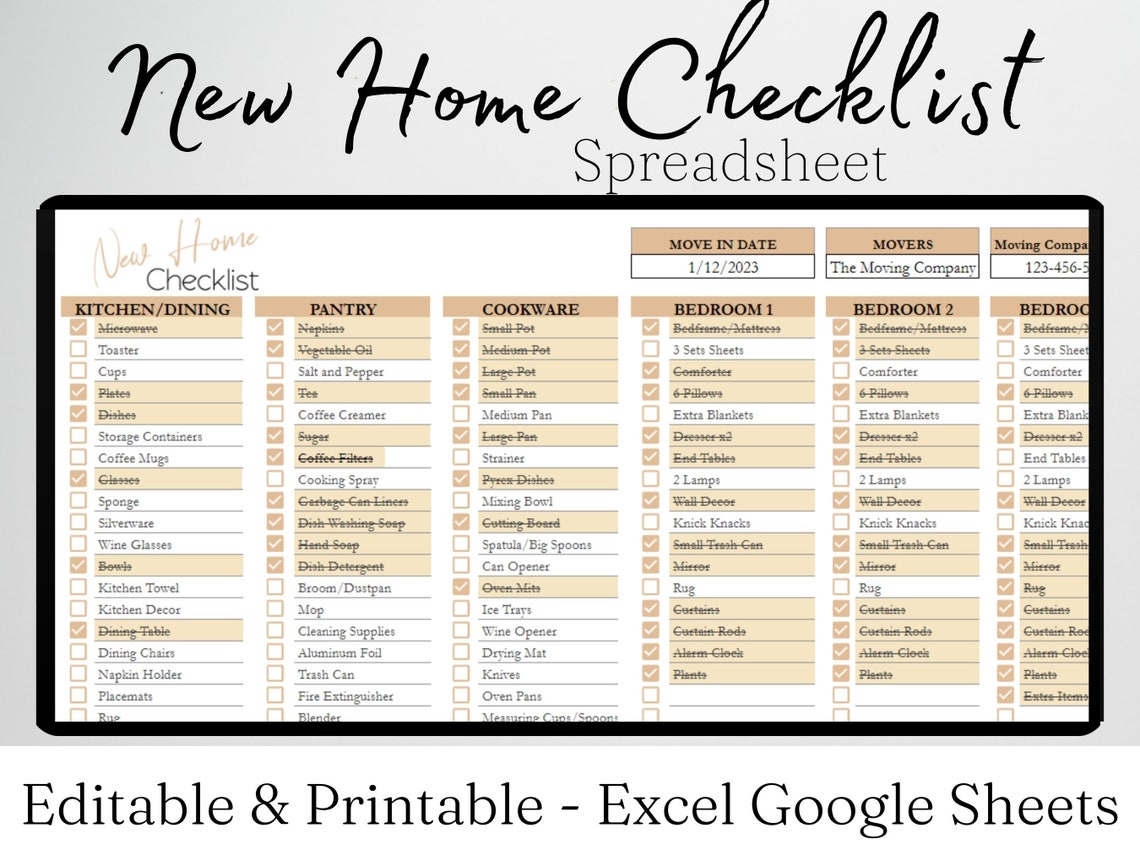 New Home Essentials Checklist First New Home Checklist Room - Etsy