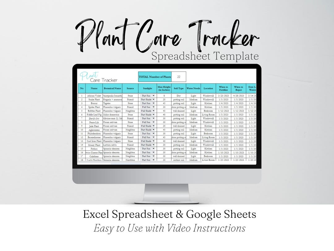 Plant Care Tracker Excel Spreadsheet, Houseplants Care, House Plant ...