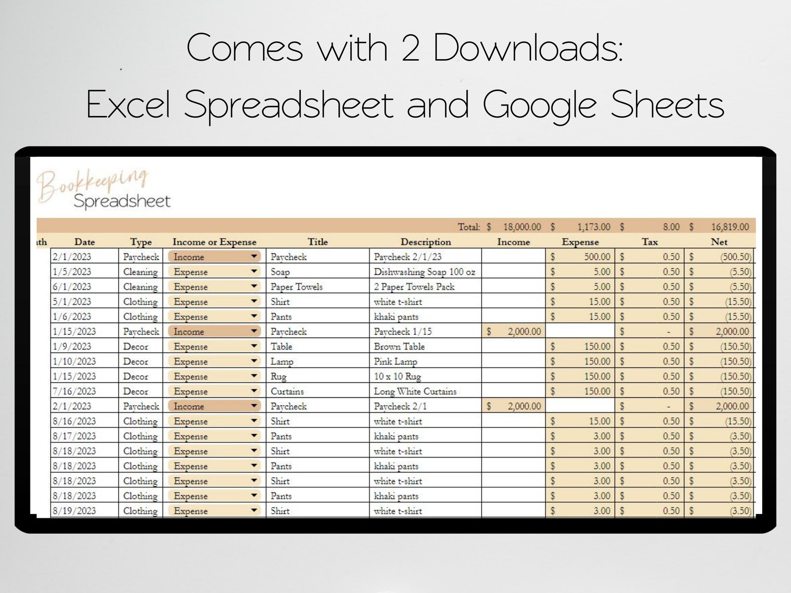 Bookkeeping Spreadsheet Excel, Bookkeeping Expense Tracker, Bookkeeping ...