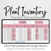 Plant Inventory Tracker Spreadsheet Template, Plant Journal, House ...