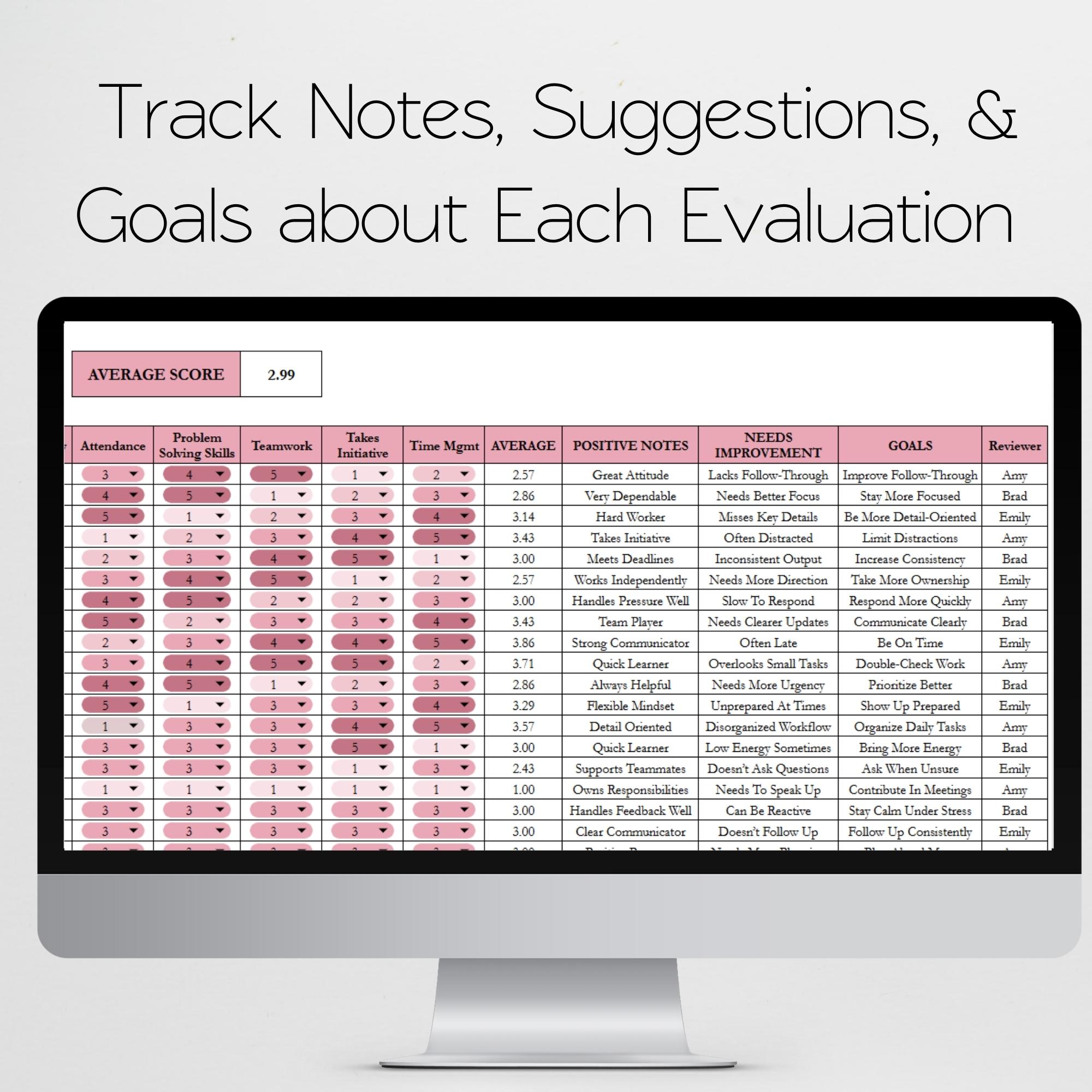 Employee Evaluation, Performance Tracker Template, Employee Review ...