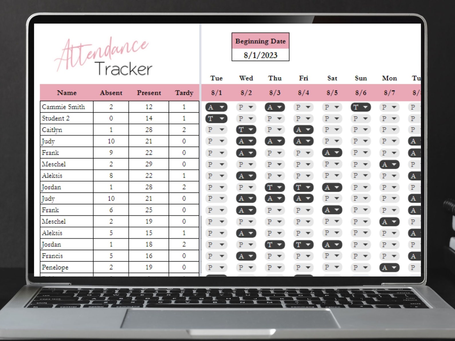 Attendance Sheet Attendance Tracker for Google Sheets - Etsy