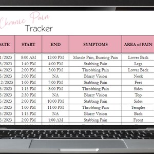 Chronic Pain Tracker Excel Spreadsheet, Chronic Pain Journal Template ...