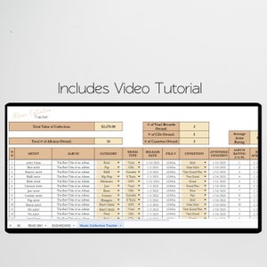 Music Collection Tracker Excel Spreadsheet, Music Tracker Google Sheets ...