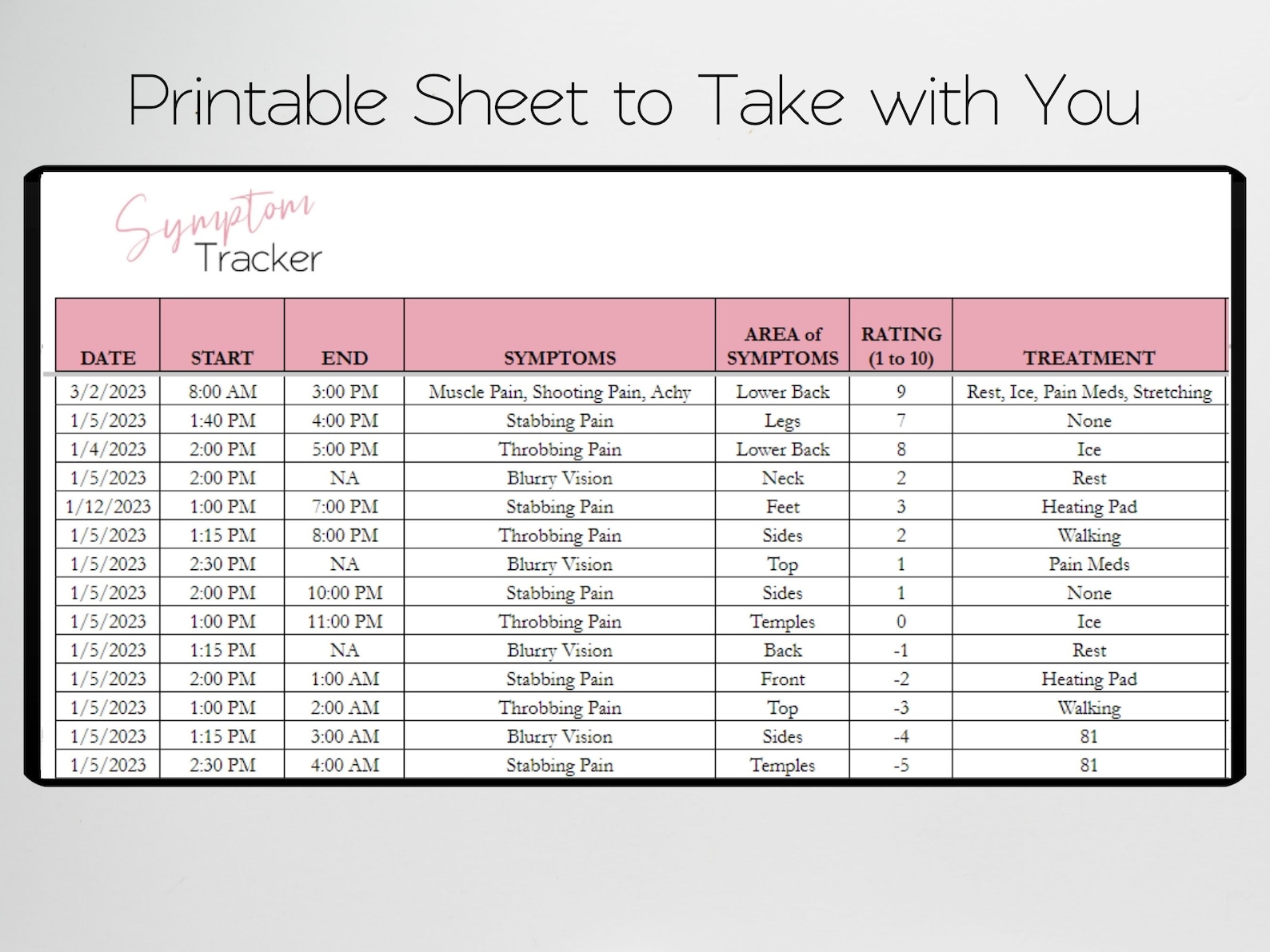 Symptom Tracker Excel Spreadsheet Symptom Journal Health - Etsy