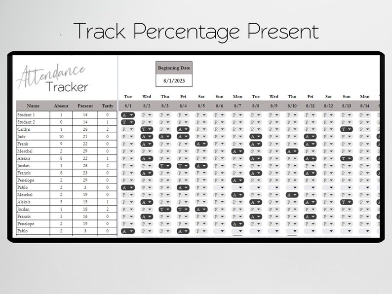 Attendance Tracker Excel Log School Class Template Attendance - Etsy