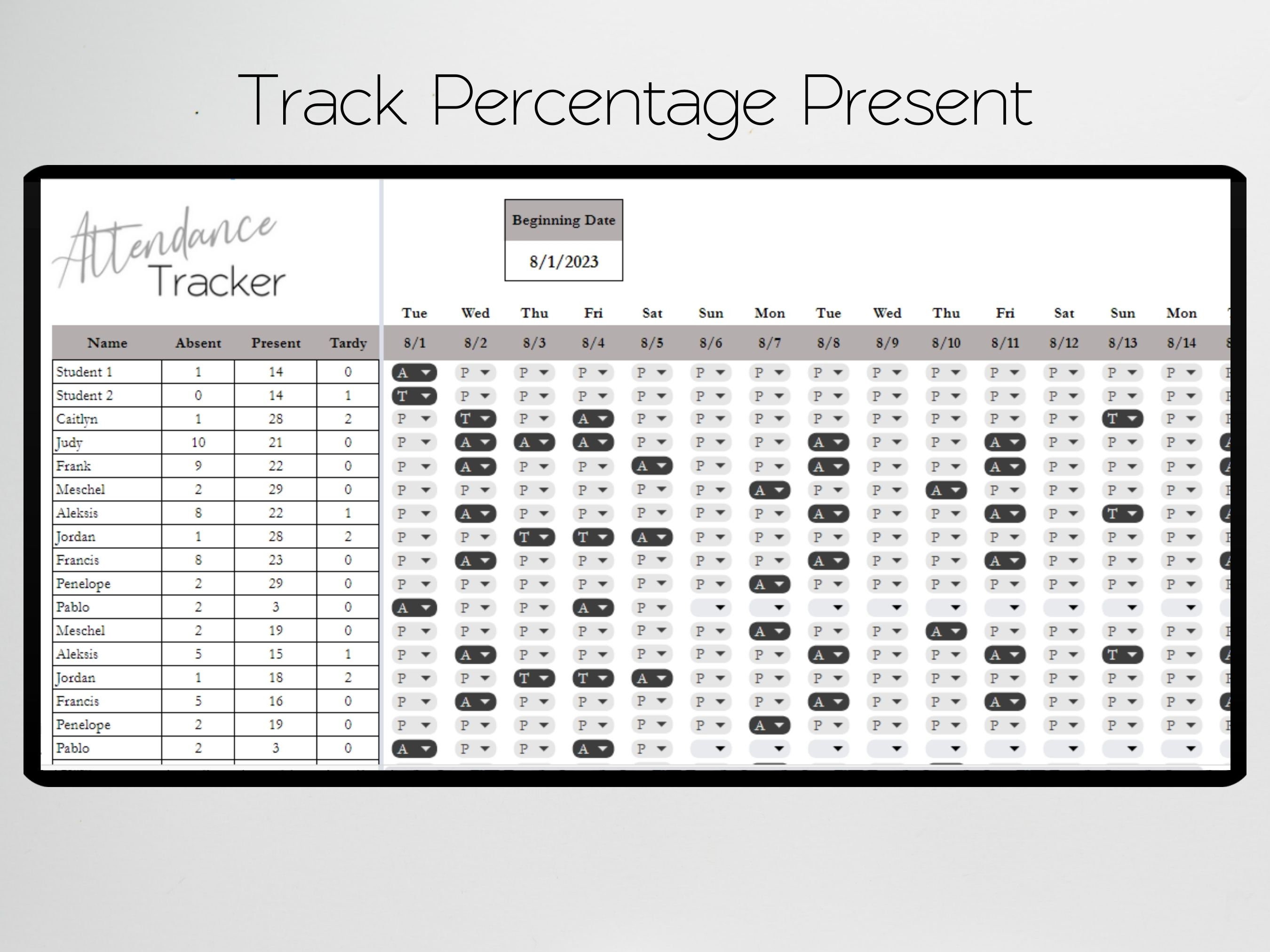 Attendance Tracker Excel Log School Class Template Attendance - Etsy
