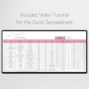 Craft Supplies Inventory Tracker Excel Spreadsheet Crafts Organization ...