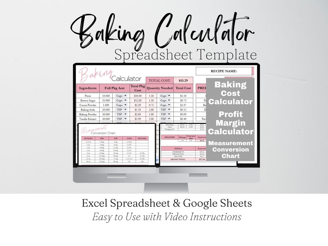Baking Calculator, Recipe Spreadsheet Template, Baking Tools, Baking ...