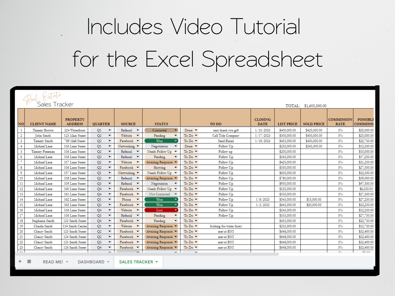 Real Estate Sales Tracker, Real Estate Sales Sheet, Real Estate ...