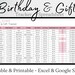 Birthday Tracker Template Excel Spreadsheet Birthday Gift - Etsy