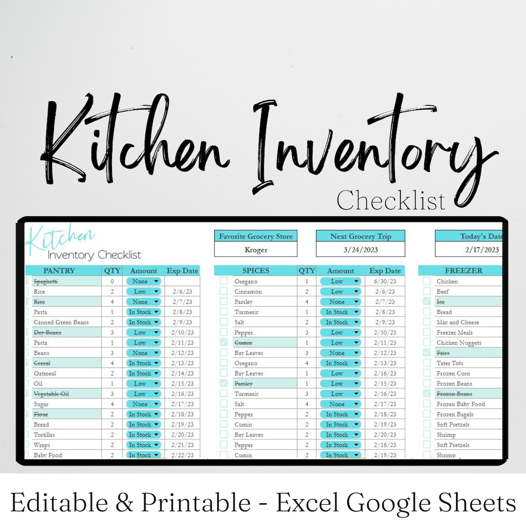 Kitchen Inventory Checklist, Freezer Inventory Planner, Pantry ...