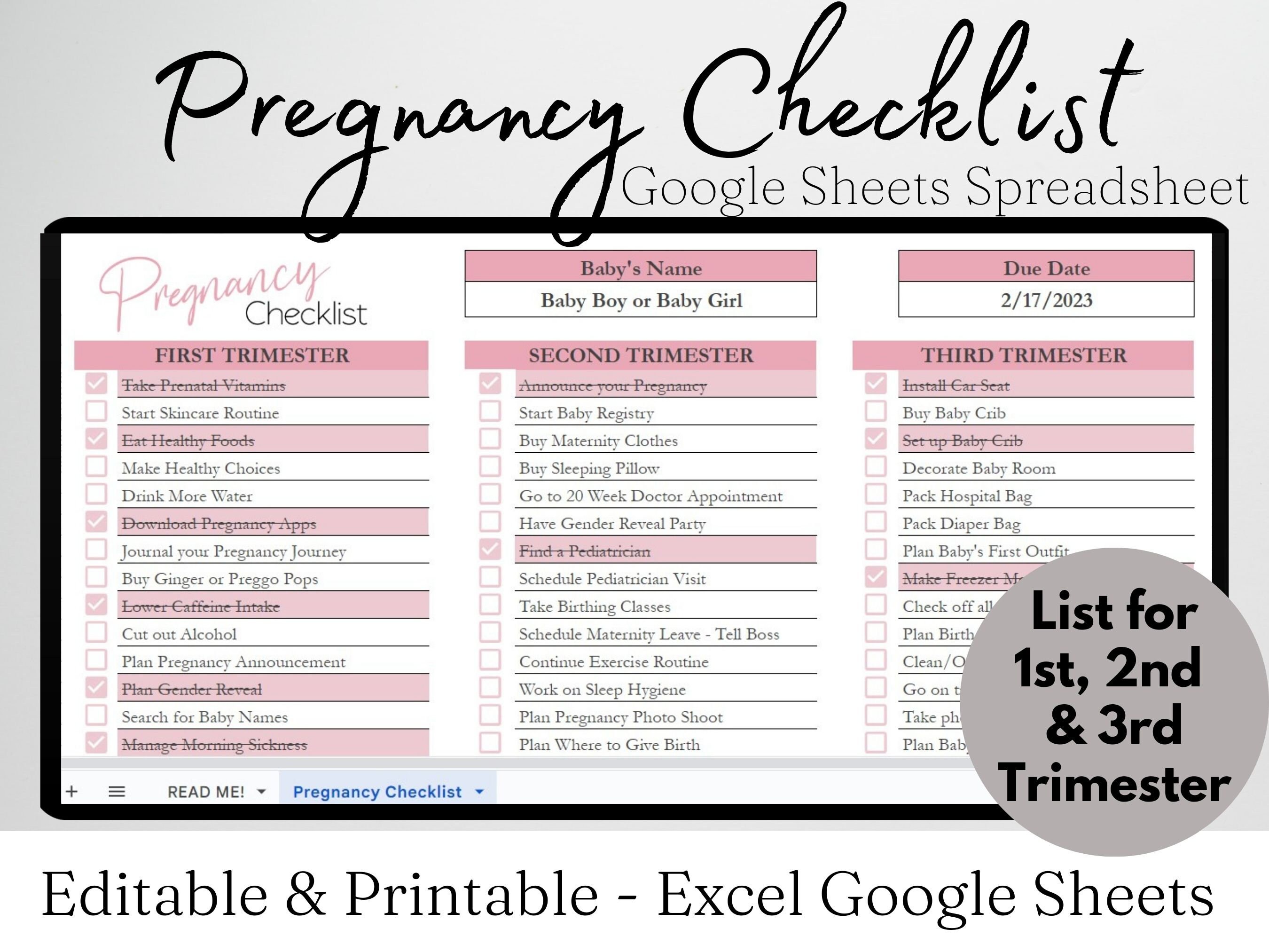 Pregnancy Checklist by Trimester Google Sheets, Pregnancy Planner ...
