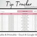 Tip Tracker Excel Spreadsheet, Tips Tracker, Tip Shift Tracker, Server ...