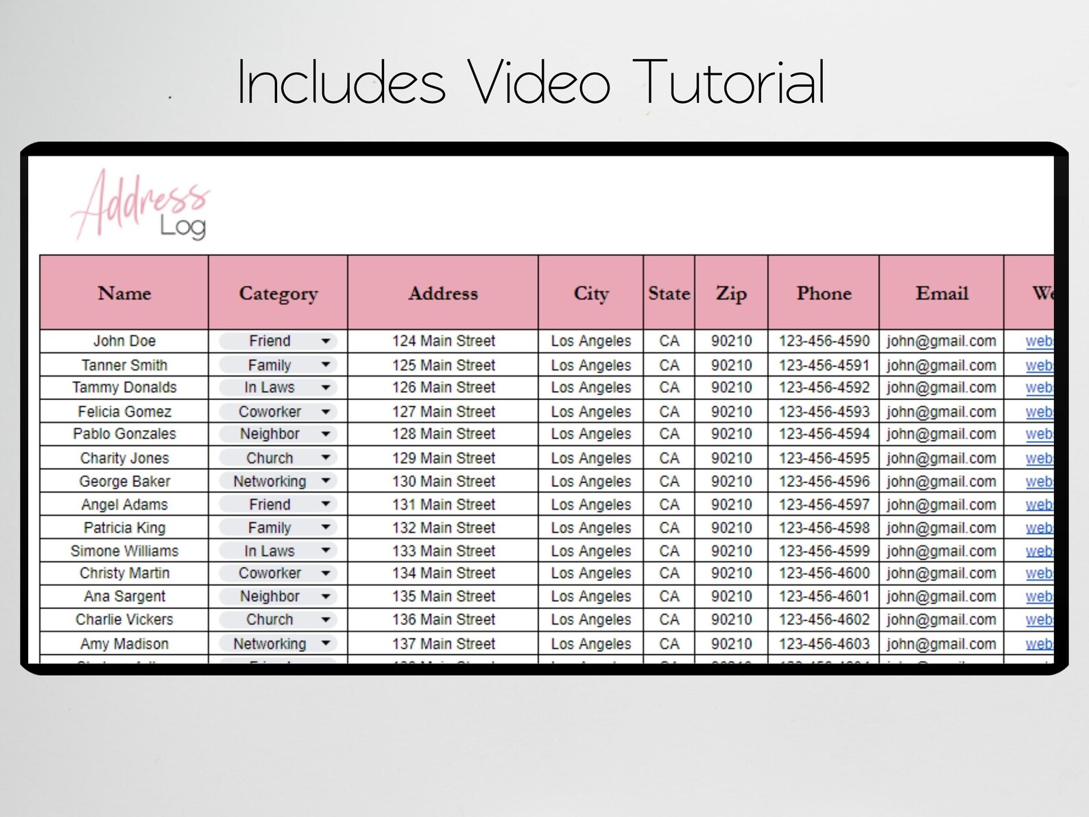 Address Tracker Template Excel Spreadsheet Address Book - Etsy