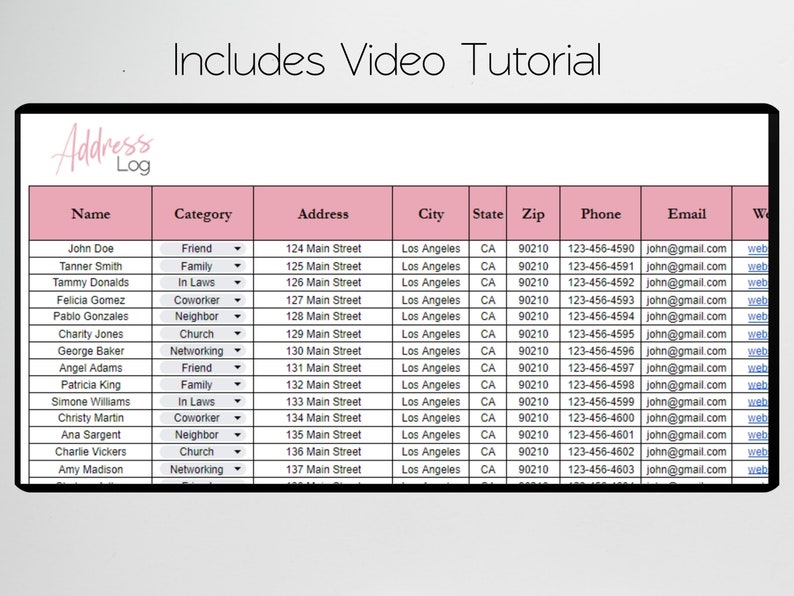 Address Tracker Template Excel Spreadsheet, Address Book, Address Log ...