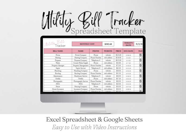 Utility Bill Tracker Excel Spreadsheet Template, Utilities Provider ...