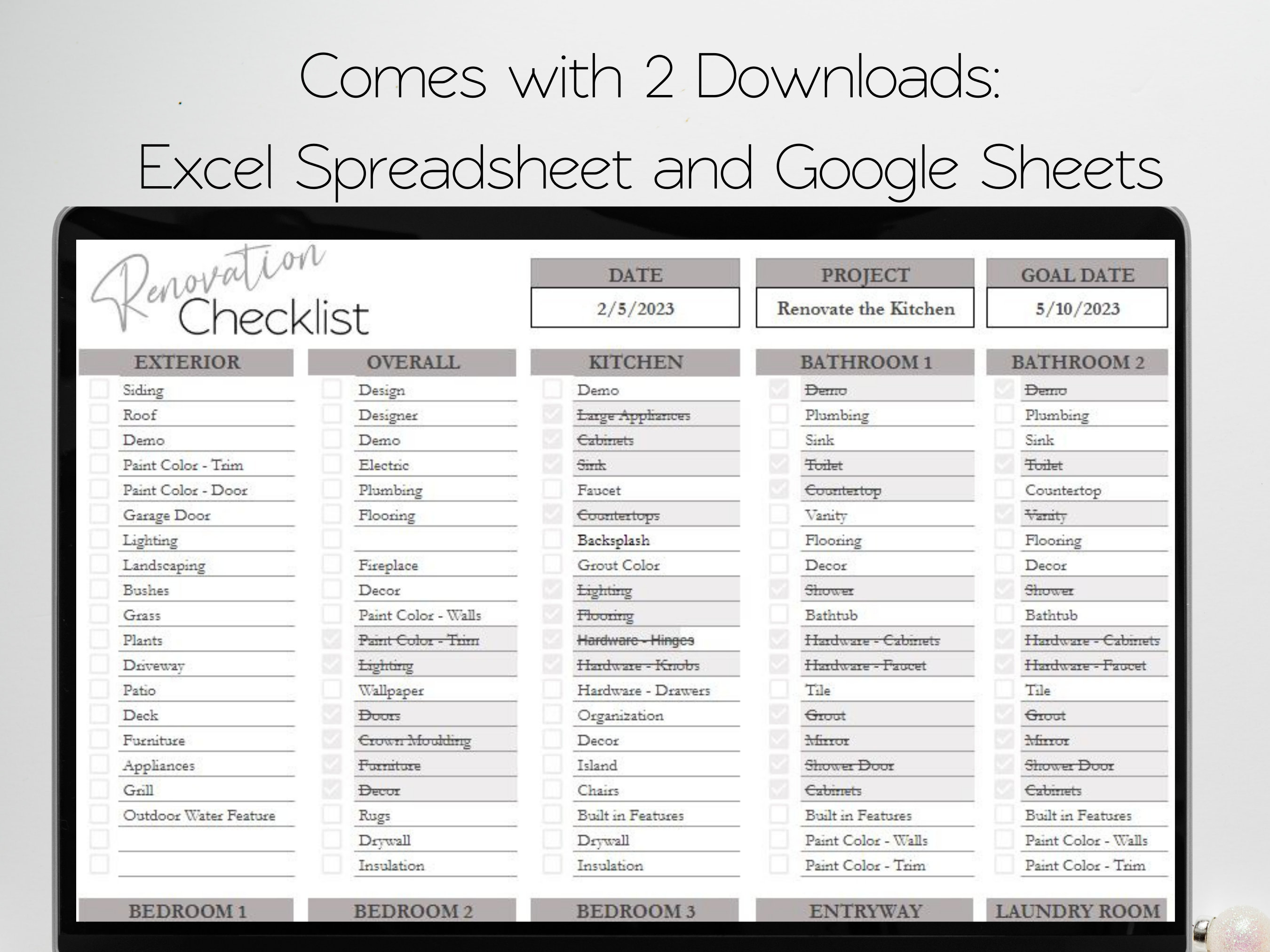Home Renovation Checklist, Home Renovation Spreadsheet, Remodel ...