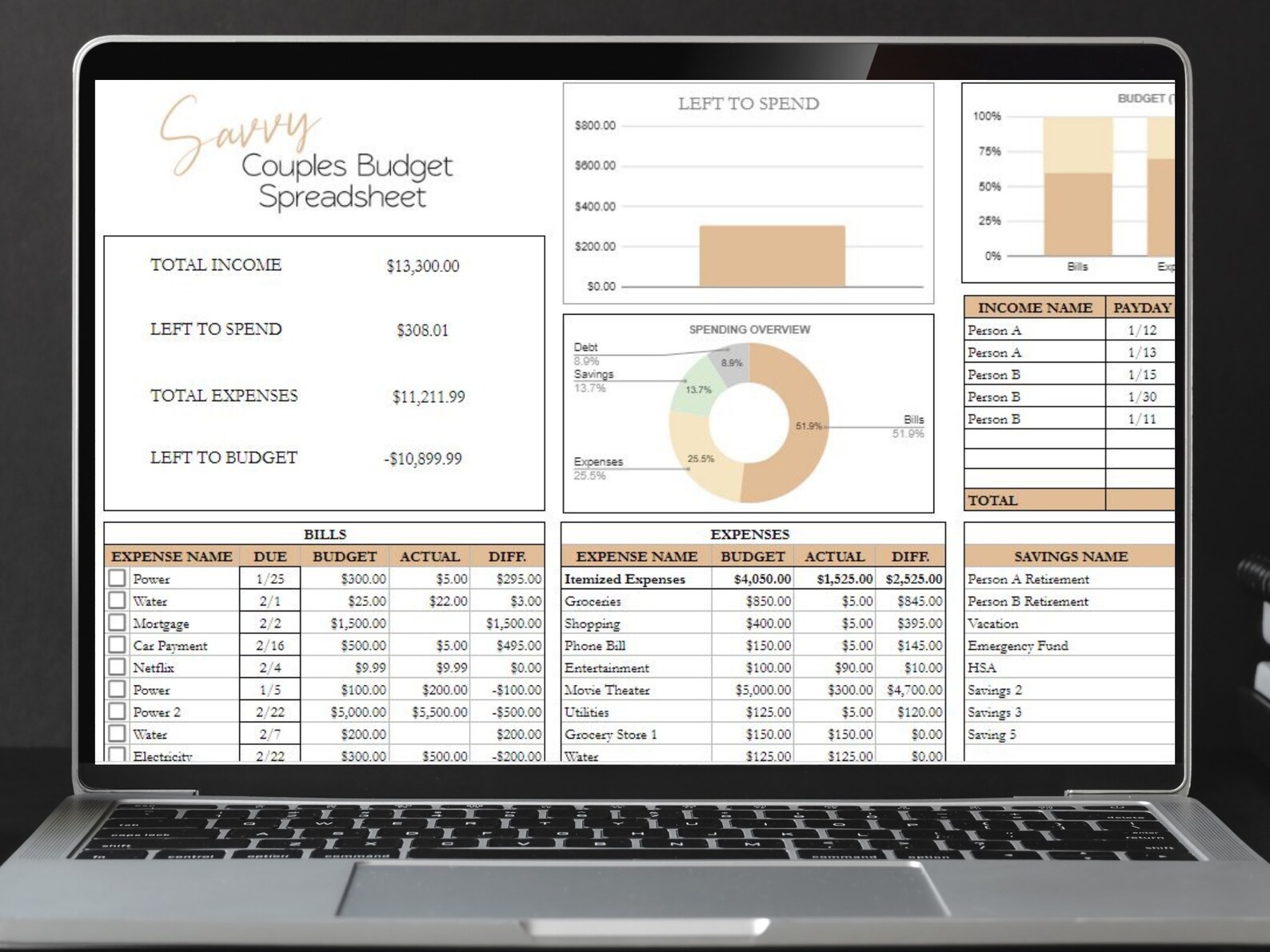 Budget Planner for Couples Excel Budget Spreadsheet Budget - Etsy