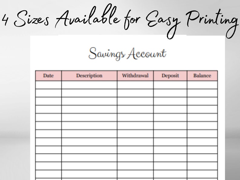 Savings Account Template Printable, Savings Account Printable, Savings ...