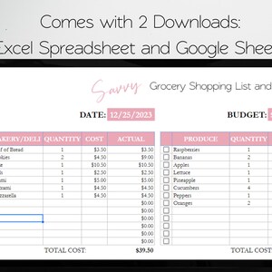 Grocery Budget Spreadsheet, Grocery Shopping List Template Groceries ...