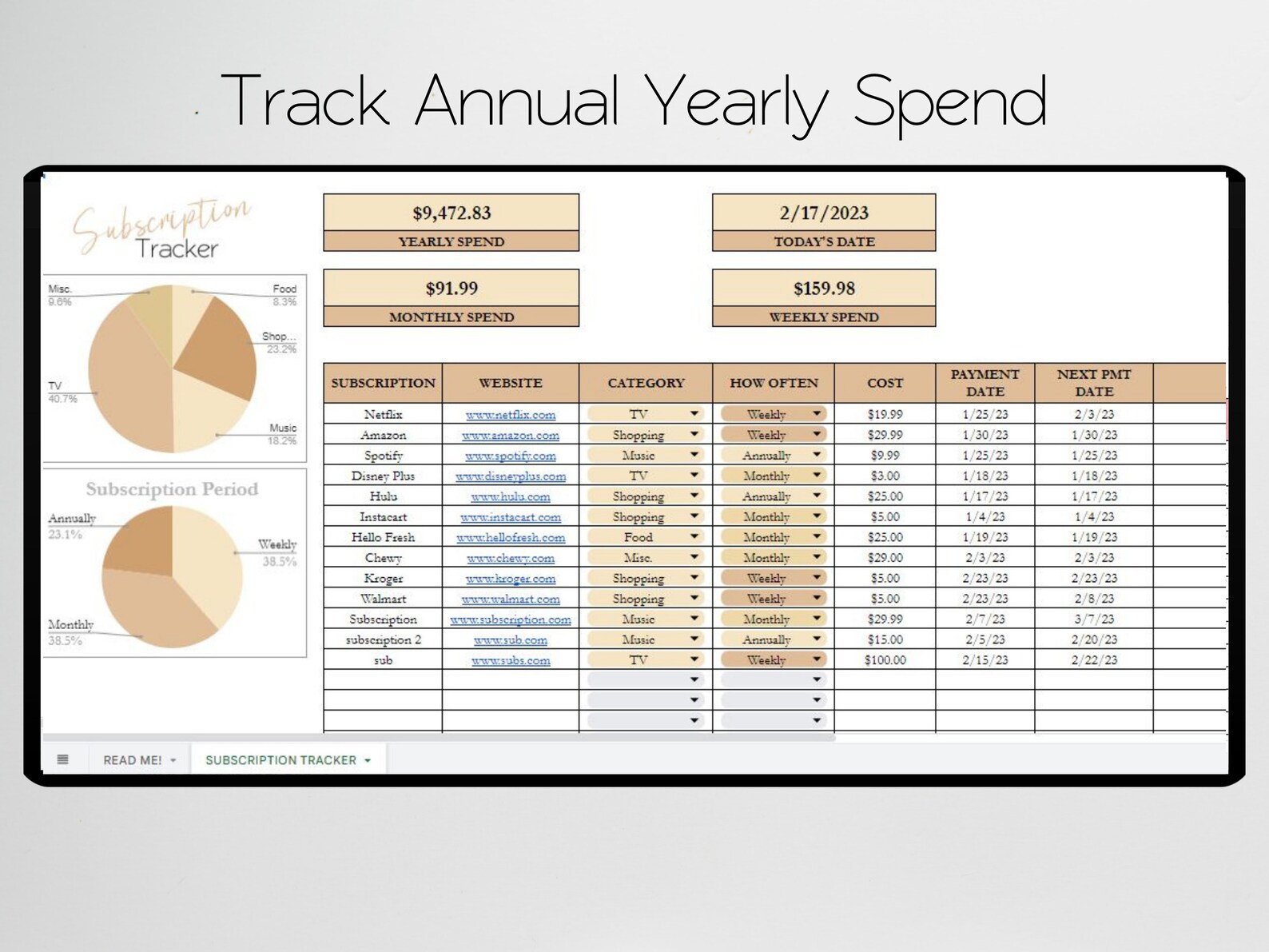 Monthly Subscription Tracker Google Sheets, Monthly Subscription ...