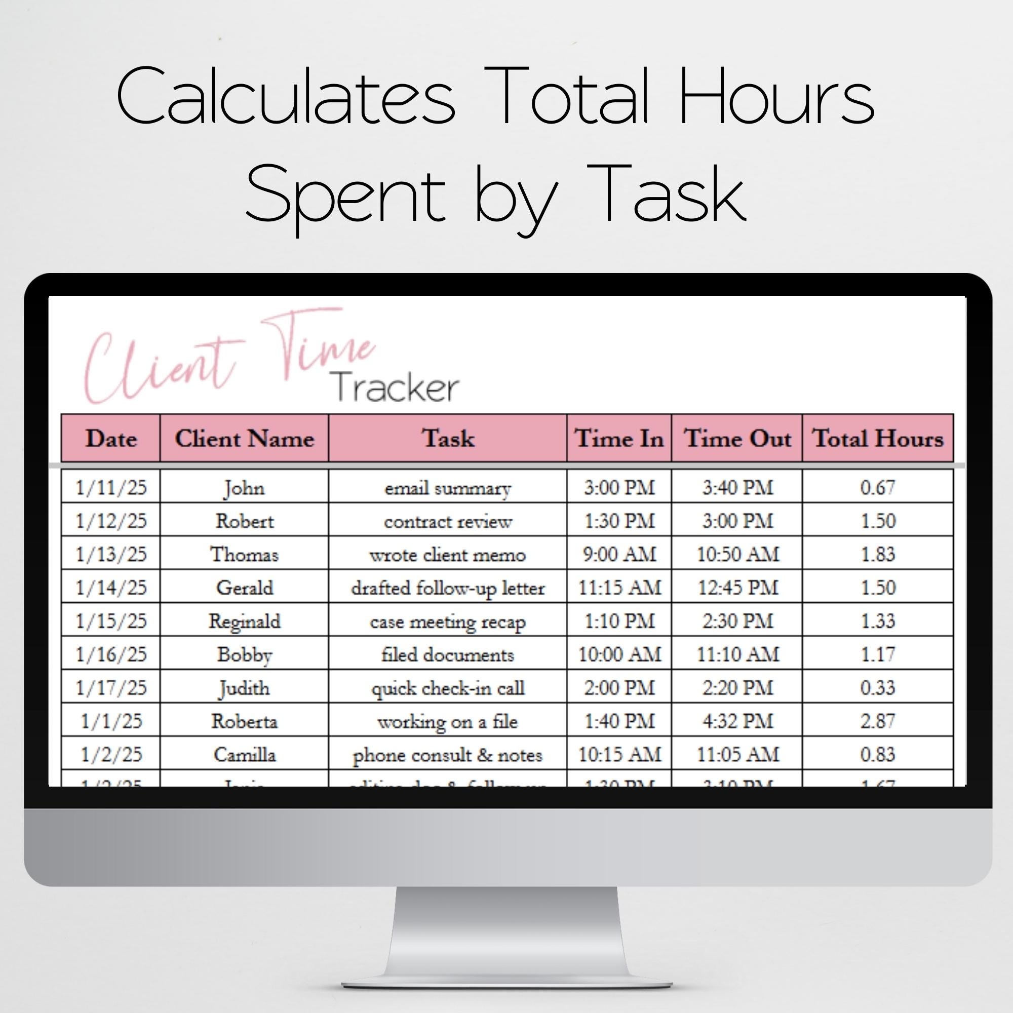 Client Time Tracker Excel Spreadsheet, Client Management Google Sheets ...