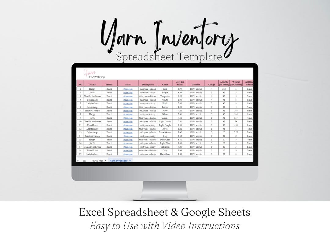 Yarn Inventory Tracker Excel Spreadsheet, Yarn Organizer Worksheet ...